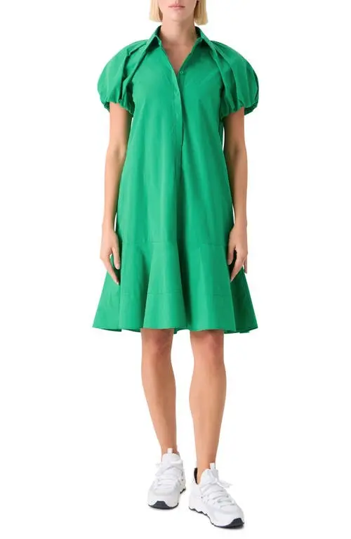 Akris Puff Sleeve Cotton Tiered Dress - Green