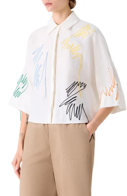 Akris Scribble Embroidered Linen Shirt