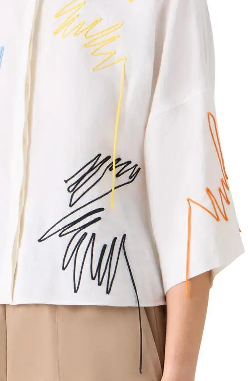 Akris Scribble Embroidered Linen Shirt