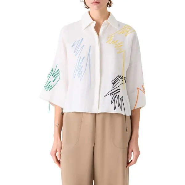 Akris Scribble Embroidered Linen Shirt