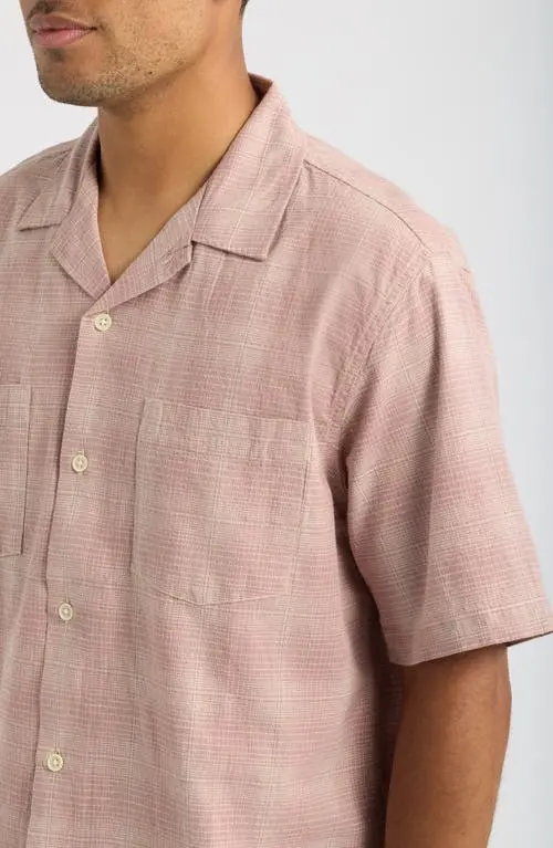 CORRIDOR Plaid Short Sleeve Cotton & Linen Camp Shirt - Pnk