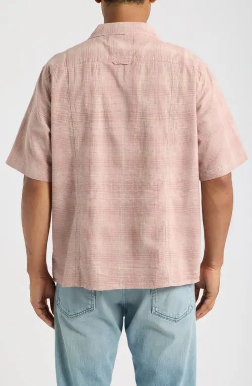 CORRIDOR Plaid Short Sleeve Cotton & Linen Camp Shirt - Pnk