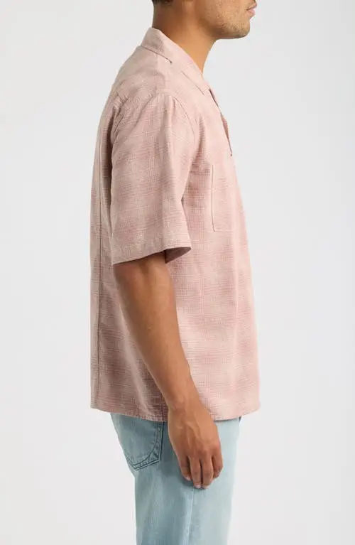 CORRIDOR Plaid Short Sleeve Cotton & Linen Camp Shirt - Pnk