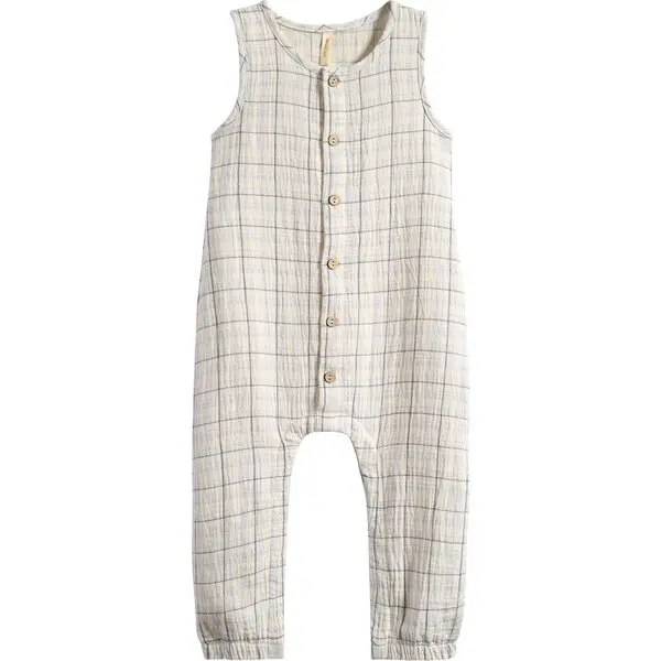 QUINCY MAE Plaid Cotton Romper - Blue