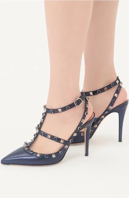 Valentino Garavani Rockstud T-strap Pumps - Navy