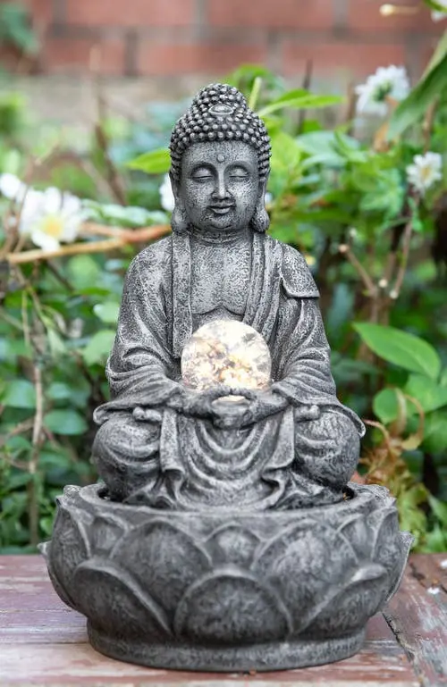 GLITZHOME Zen-style Polyresin Table Fountain With Pump And Led Light