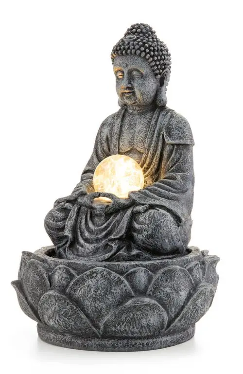 GLITZHOME Zen-style Polyresin Table Fountain With Pump And Led Light