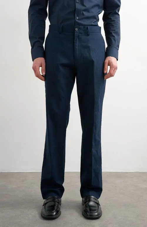 Topman Linen Blend Straight Leg Pants - Navy