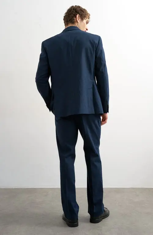 Topman Linen Blend Straight Leg Pants - Navy