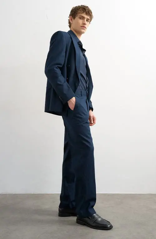 Topman Linen Blend Straight Leg Pants - Navy