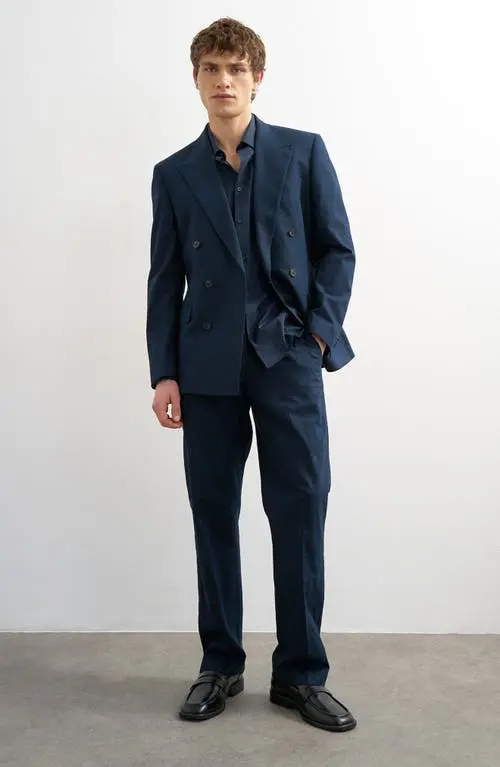 Topman Linen Blend Straight Leg Pants - Navy
