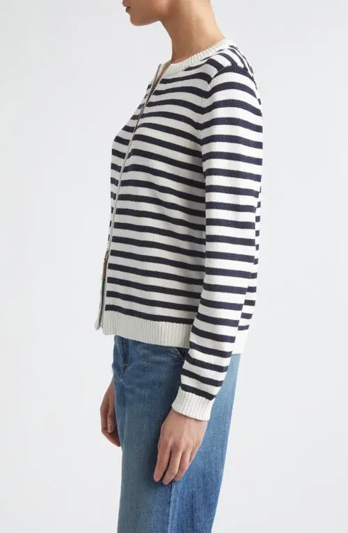 Lafayette 148 New York Stripe Cotton & Silk Zip Cardigan
