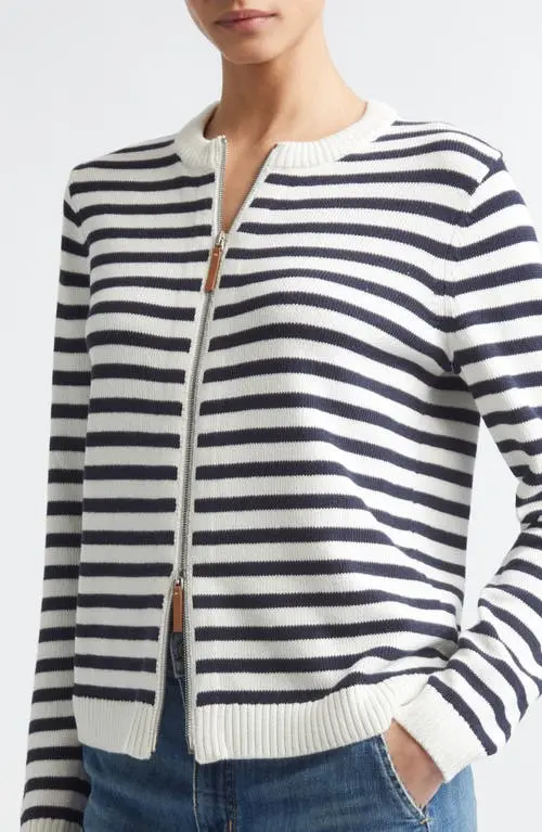 Lafayette 148 New York Stripe Cotton & Silk Zip Cardigan