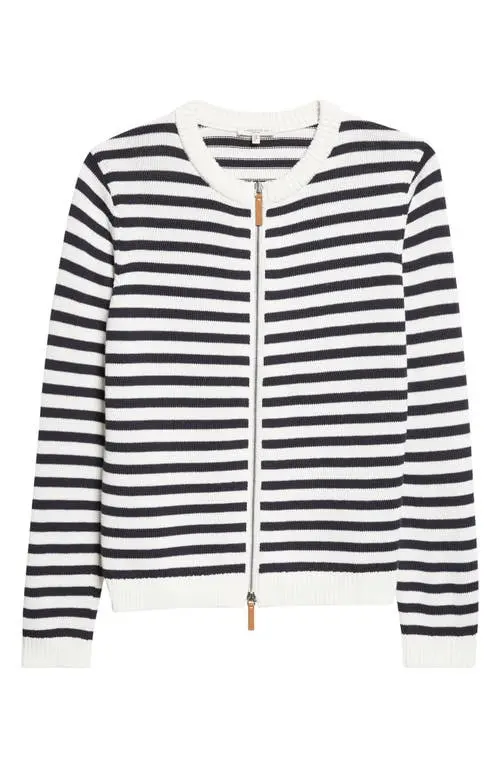 Lafayette 148 New York Stripe Cotton & Silk Zip Cardigan