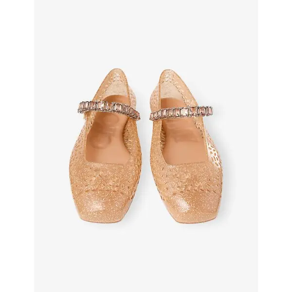 JIMMY CHOO Glitter-embellished Ballet Flats - Light Toffee/silver