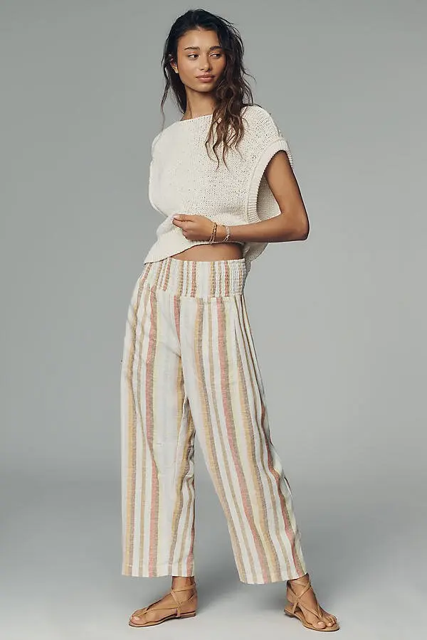 PILCRO Reese Smocked Barrel Pants - Multi Stripe