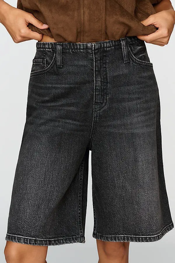 PILCRO Classic Denim Bermuda Shorts In Medium Wash - Black