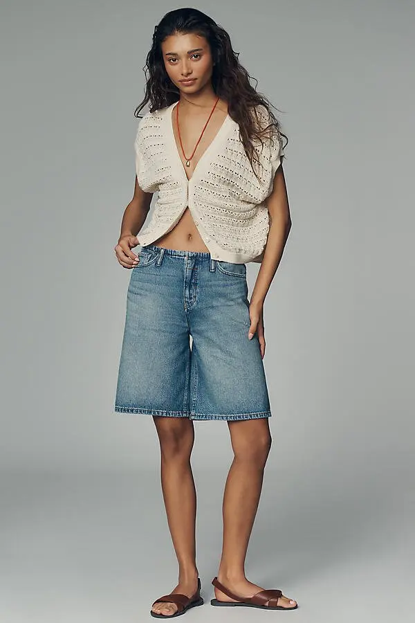 PILCRO Classic Denim Bermuda Shorts - Medium Denim