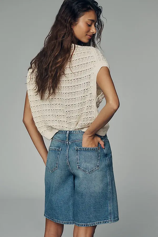 PILCRO Classic Denim Bermuda Shorts - Medium Denim