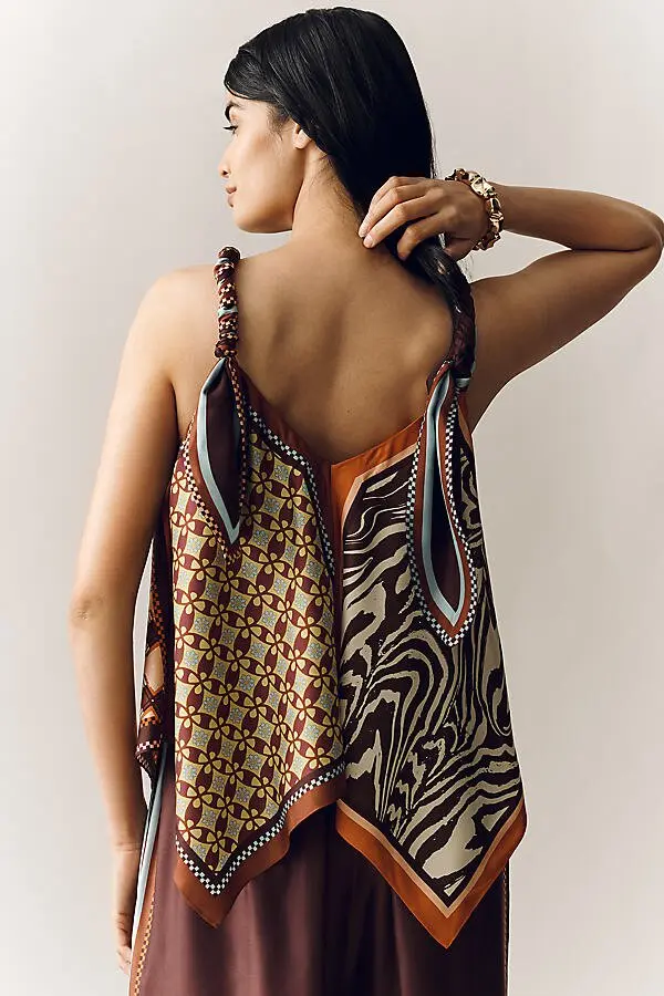 ALEMAIS Silk Twill Scarf Top - Orange
