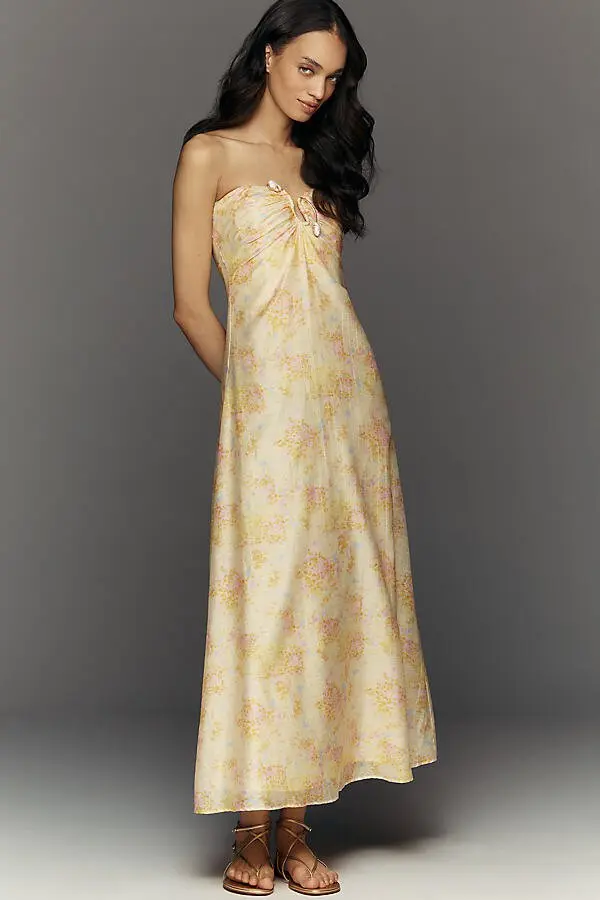 Bardot Amina Strapless Maxi Dress - Yellow Floral
