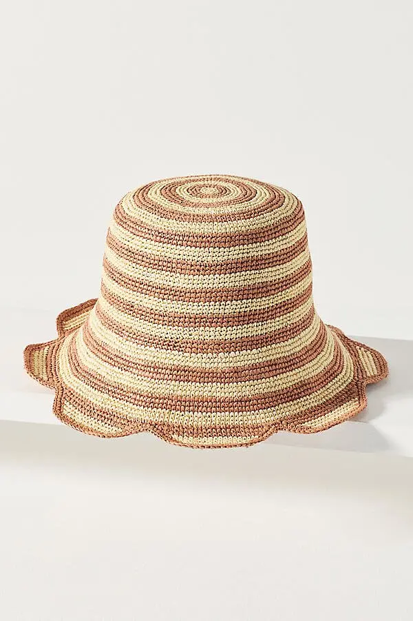 Freya Scalloped Stripe Bucket Hat - Natural