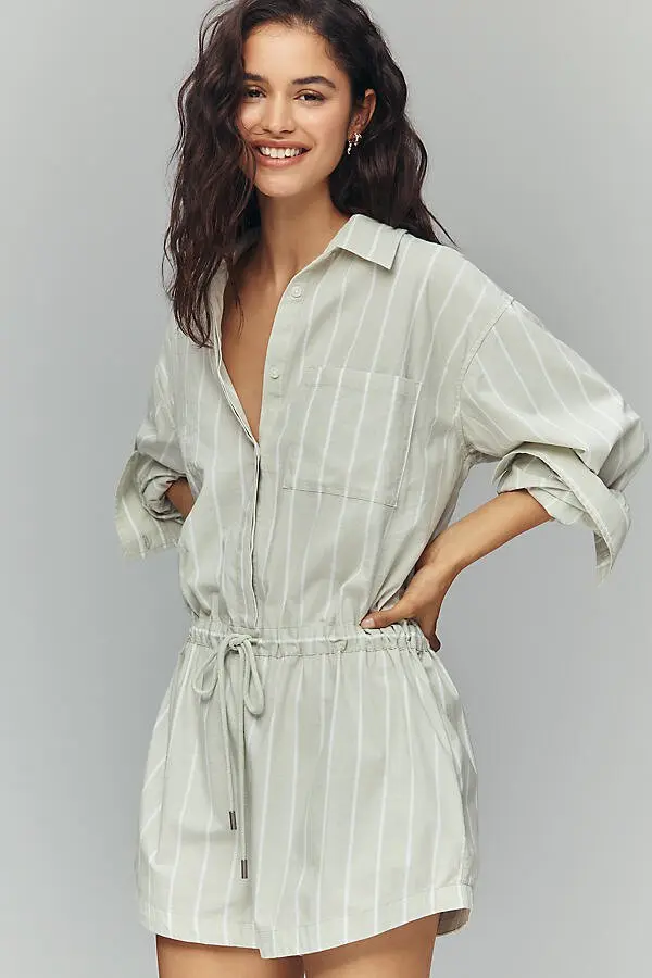 PISTOLA Amelie Long-sleeve Romper - Pistachio Stripe