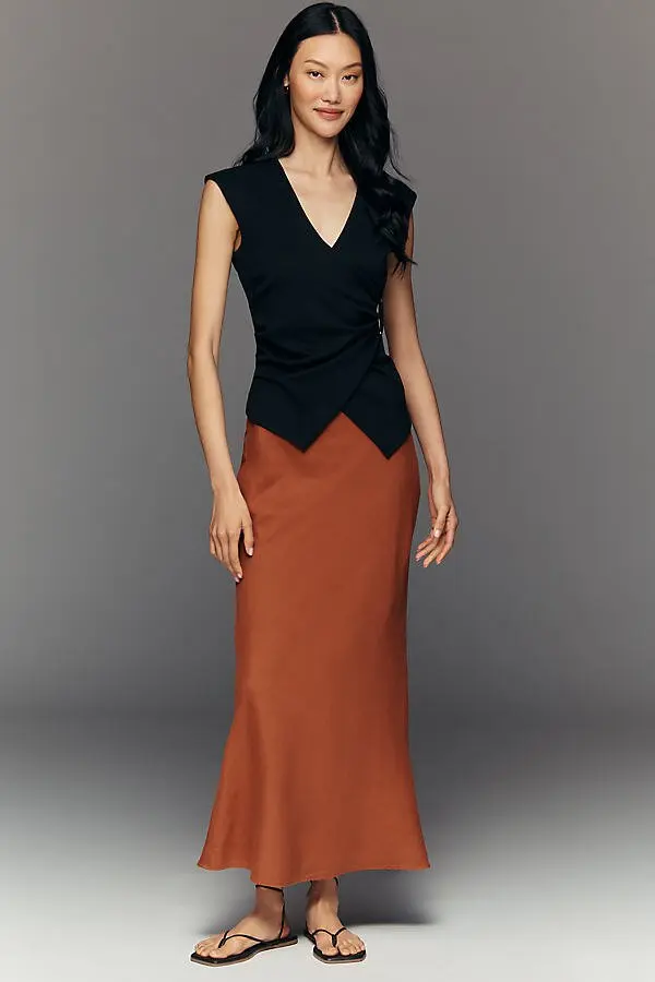 Maeve V-neck Cap-sleeve Top With Buckle Detail