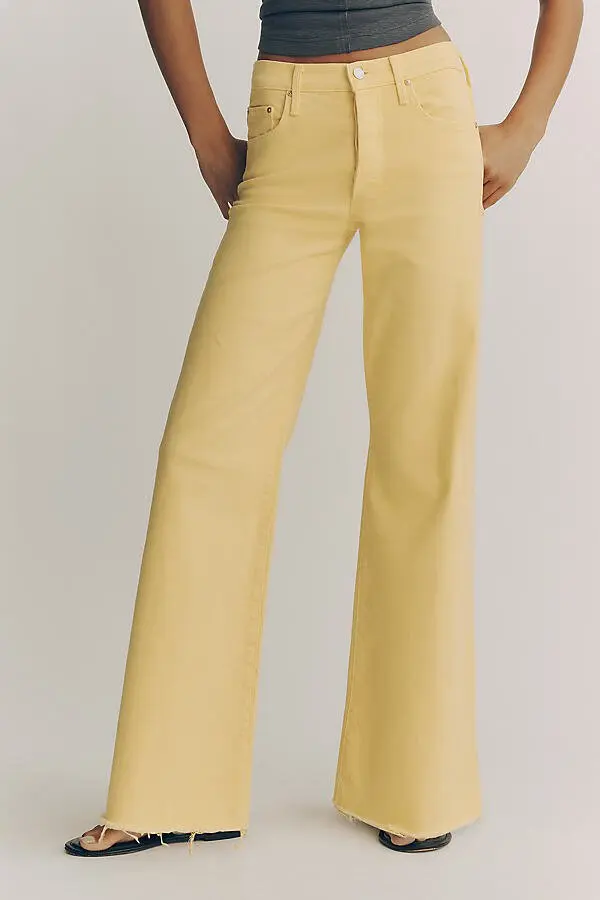 MOTHER Tomcat Roller Fray High-rise Wide-leg Jeans - Sunshine