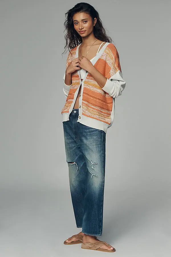 PILCRO Cotton Sunflower V-neck Cardigan