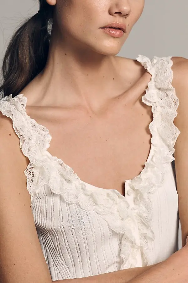 Anthropologie Ruffle Knit Tank Top - Ivory