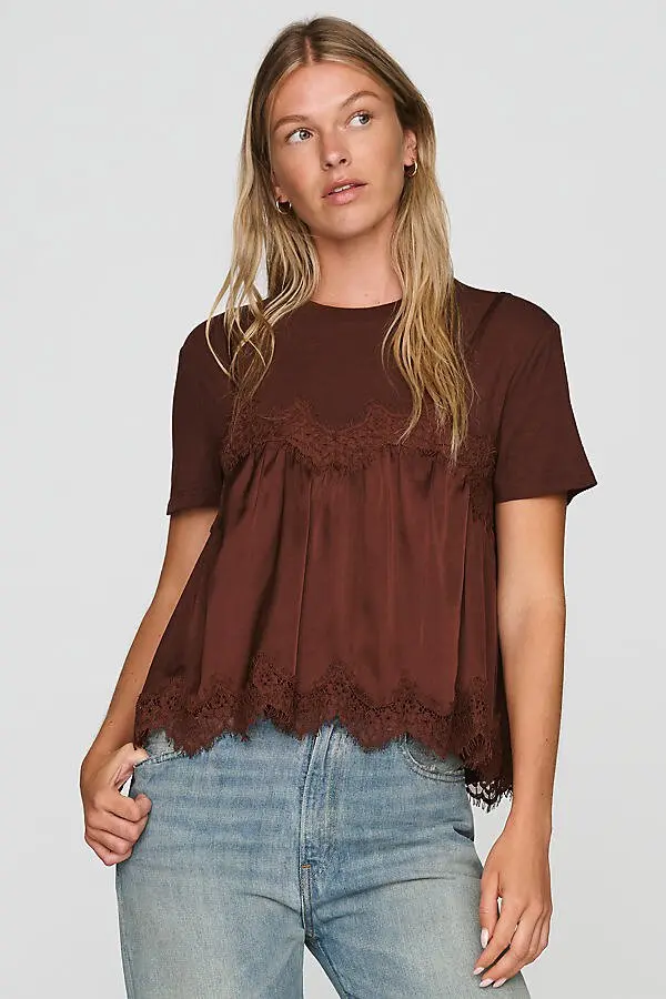 Maeve By Layered Twofer Tank T-shirt - Chocolate