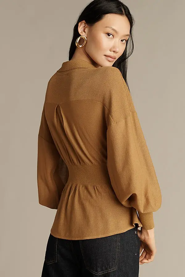 Anthropologie Long-sleeve V-neck Sheer Sweater - Khaki