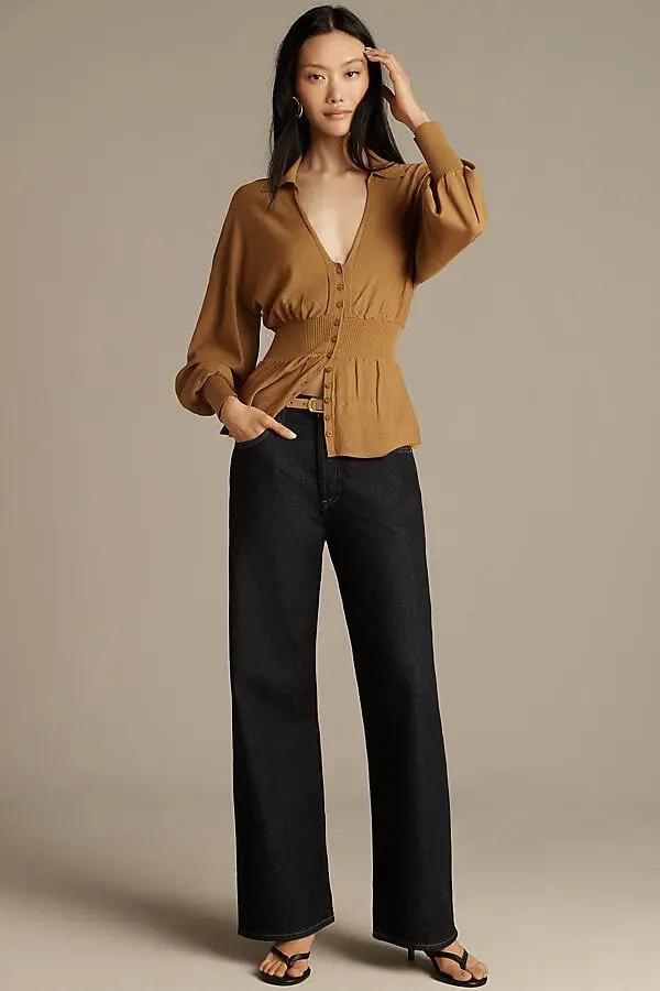 Anthropologie Long-sleeve V-neck Sheer Sweater - Khaki