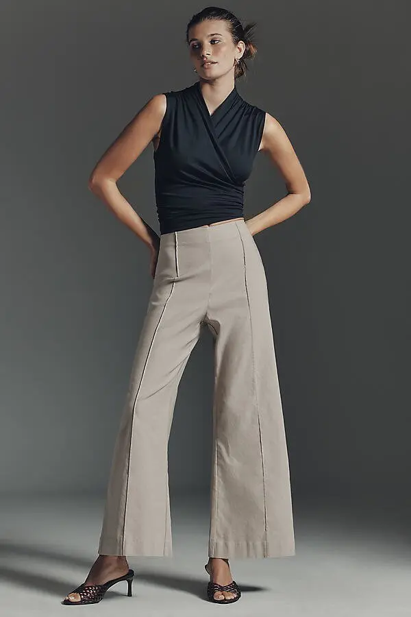 Maeve Wide Crop Flare Pants - Light Sand