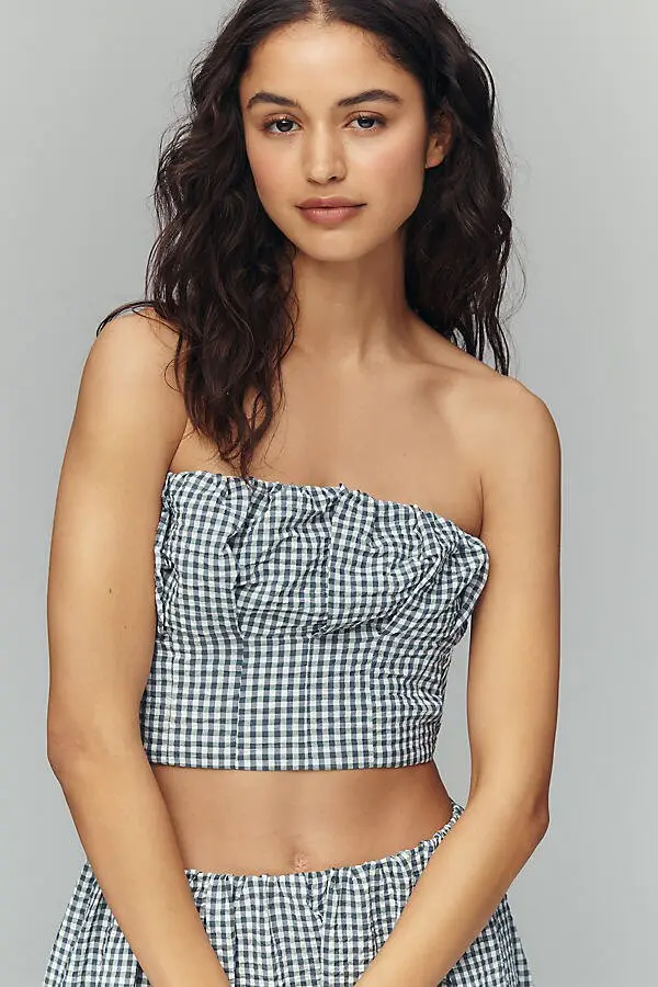 Maeve Gingham Bustier Top - Blue