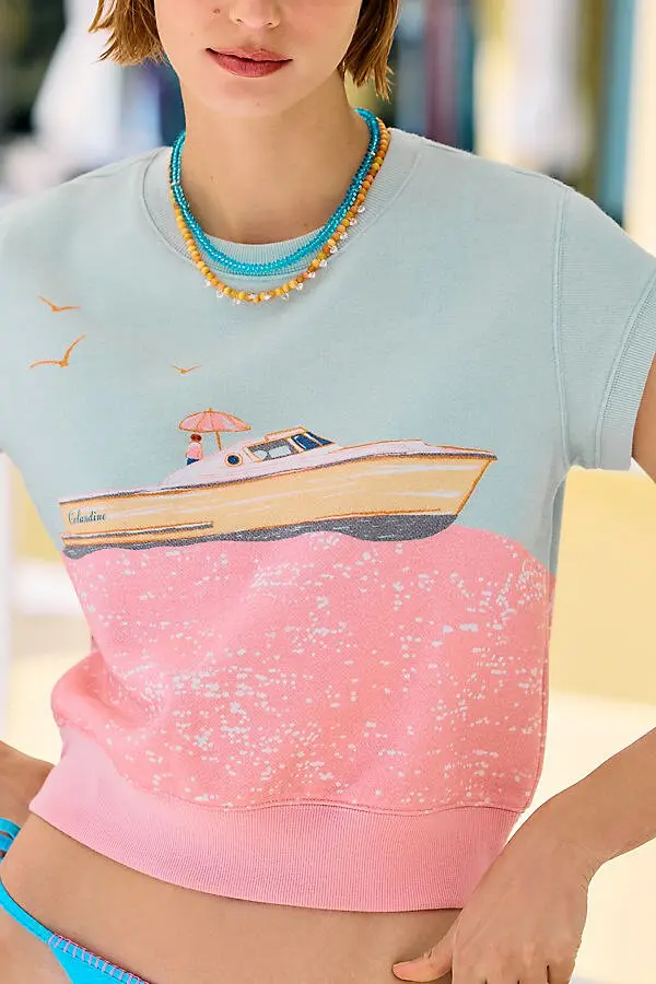 CELANDINE Color Block Short-sleeve Sweatshirt