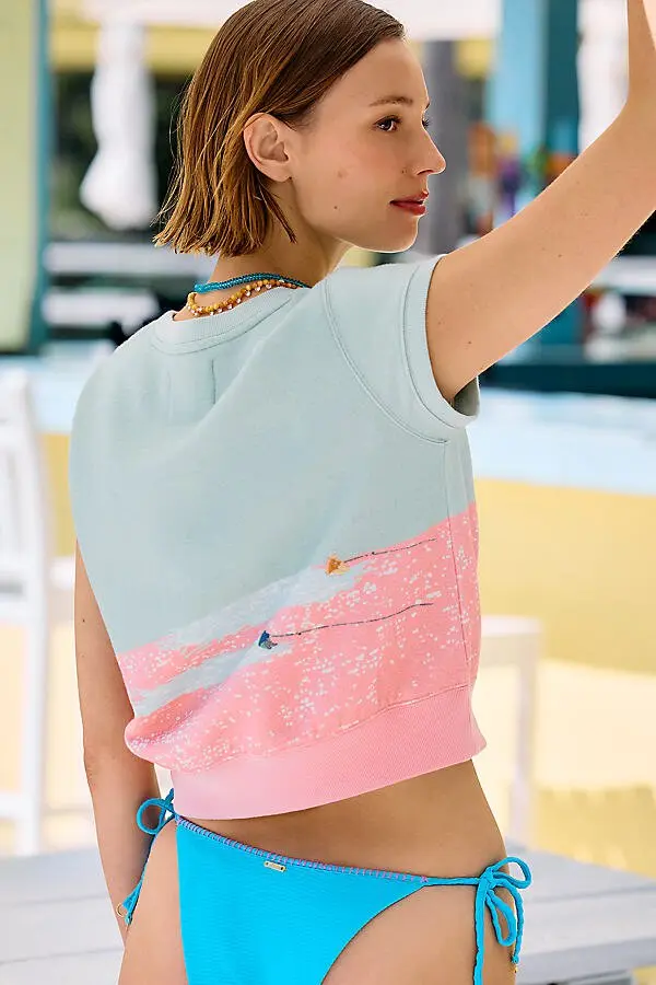 CELANDINE Color Block Short-sleeve Sweatshirt