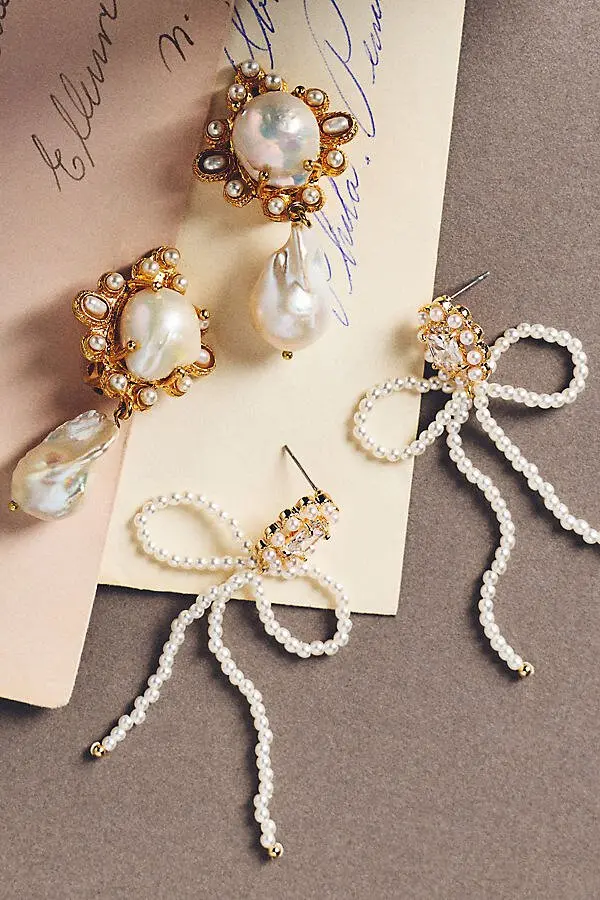 Anthropologie Vintage-inspired Pearl Bow Earrings - White
