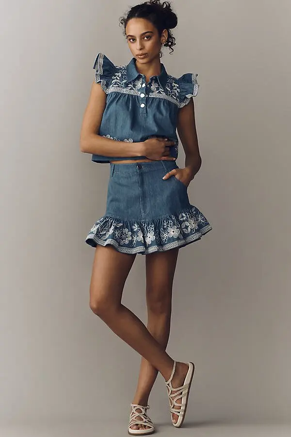 Love The Label Kiki Ruffled Mini Skirt - Medium Denim