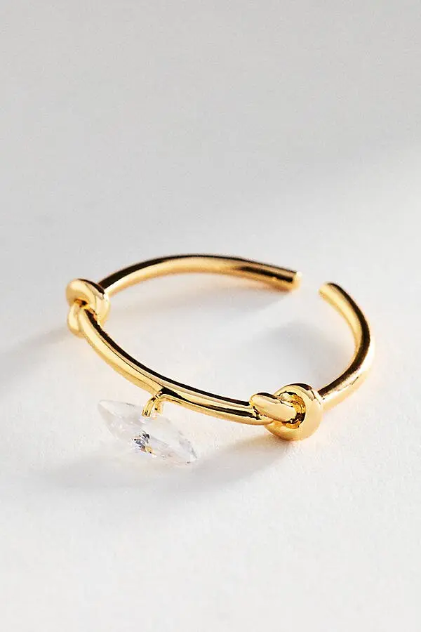 Anthropologie Knotted Crystal Ring - Gold