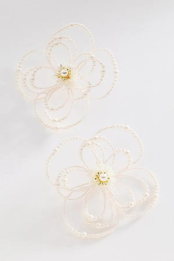Anthropologie Openwork Floral Earrings - Pearl
