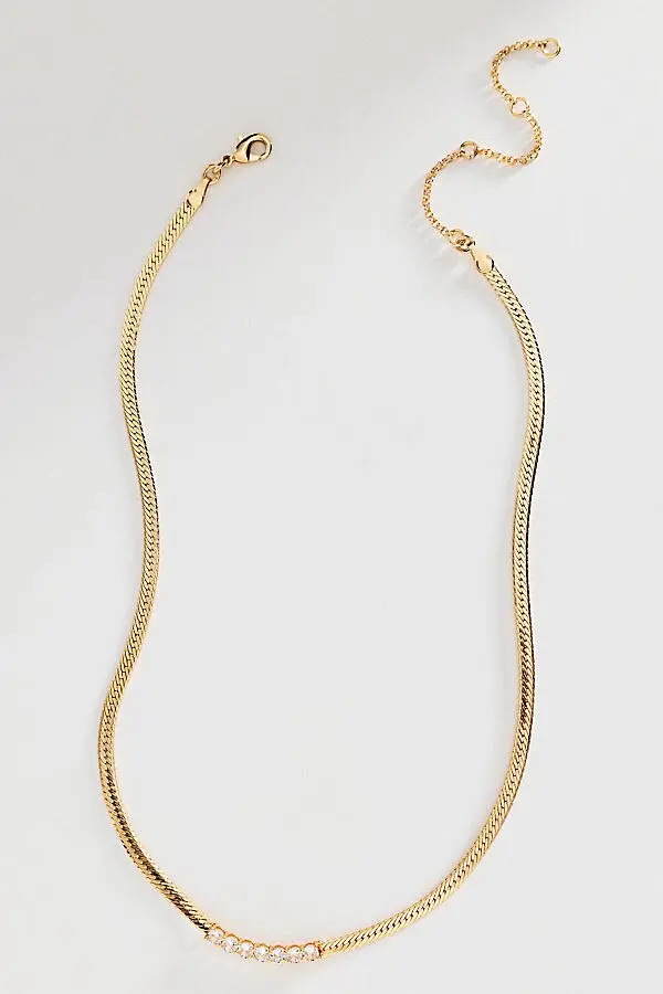 Anthropologie Crystal Herringbone Necklace - Gold