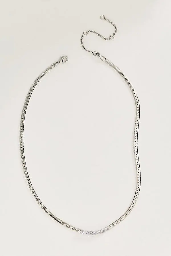 Anthropologie Crystal Herringbone Necklace - Silver