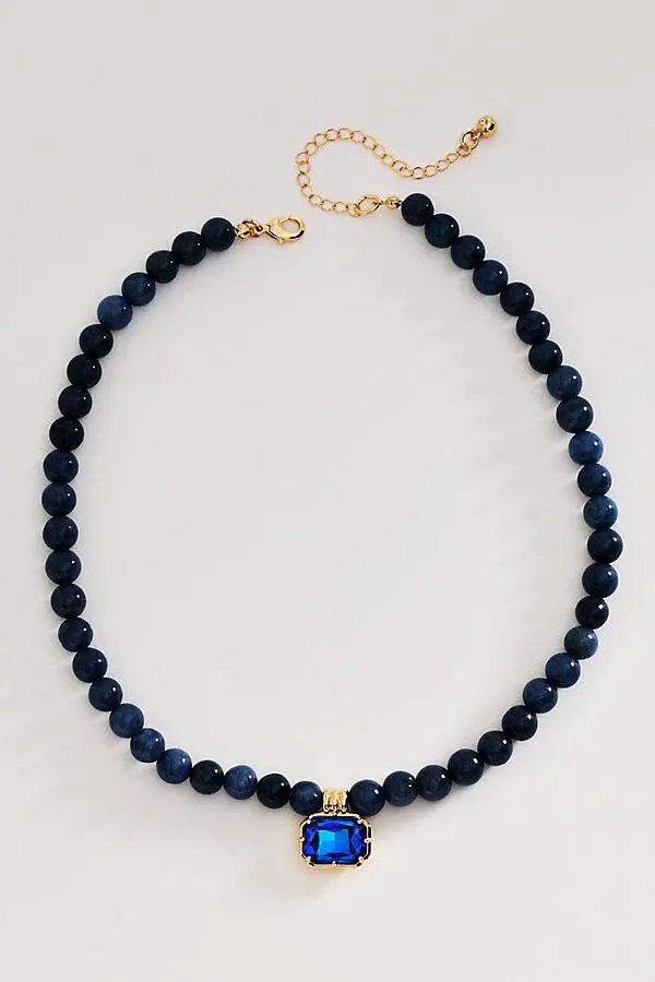 Anthropologie Beaded Pendant Necklace - Blue