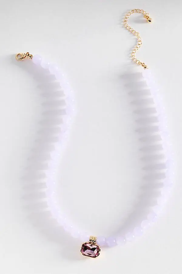 Anthropologie Beaded Pendant Necklace - Lilac
