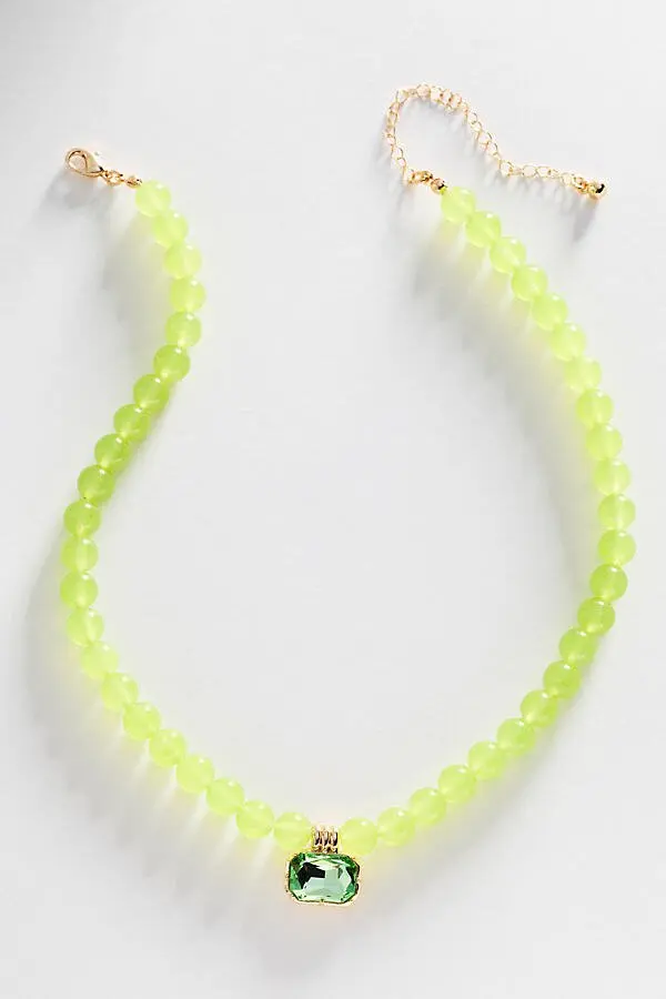 Anthropologie Beaded Pendant Necklace - Lime