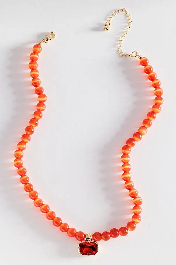 Anthropologie Beaded Pendant Necklace - Orange