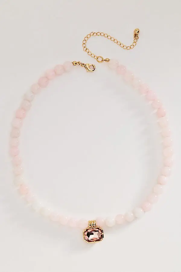 Anthropologie Beaded Pendant Necklace - Pink