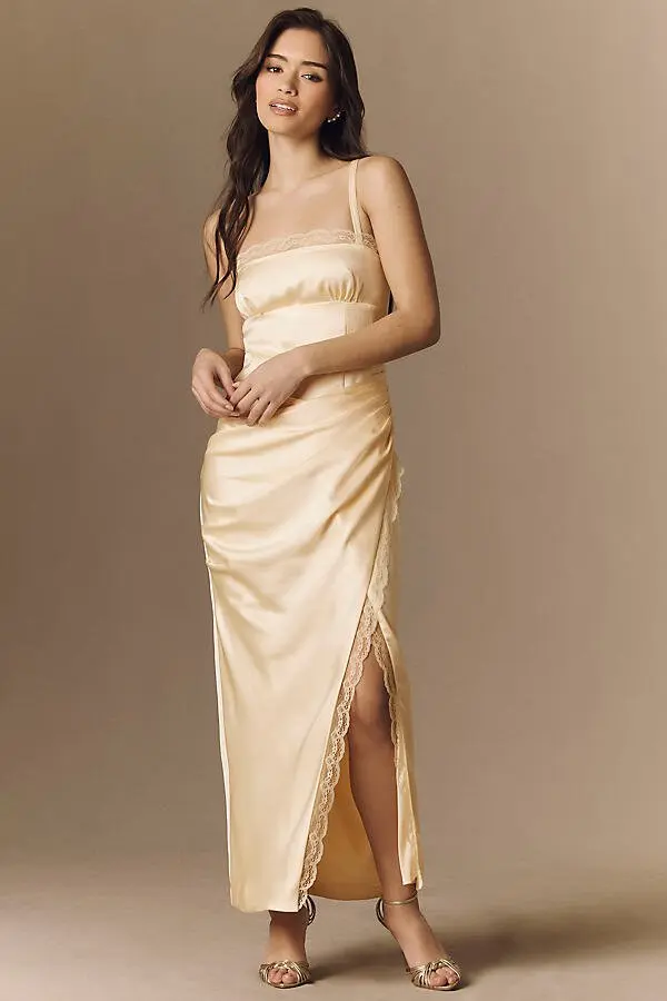 Bhldn Satin And Lace Maxi Dress - Buttercream